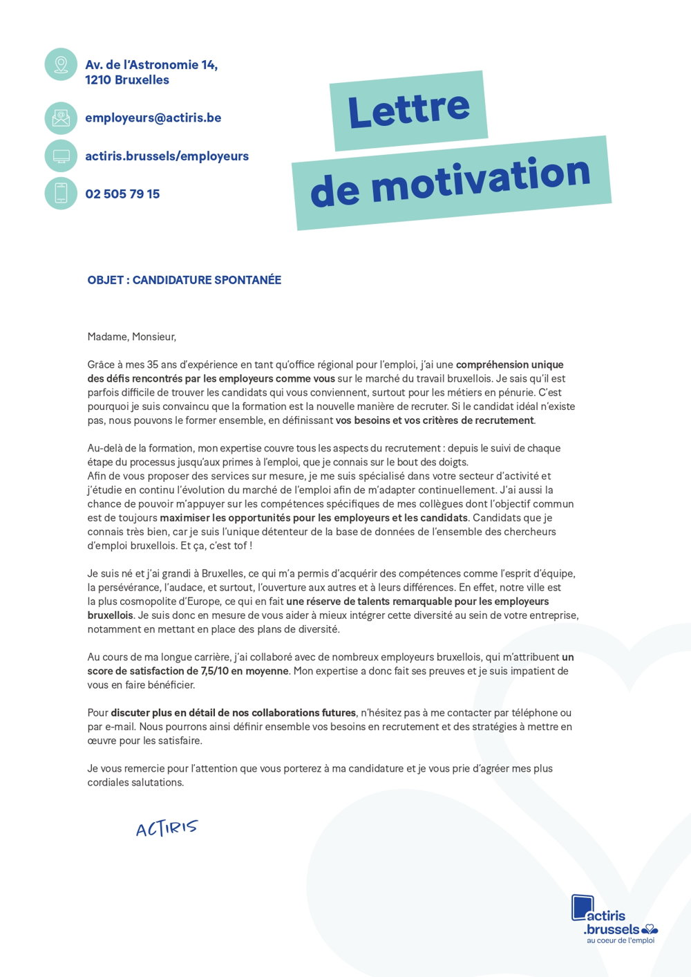 Actiris adresse sa "méga-candidature" à tous les employeurs bruxellois